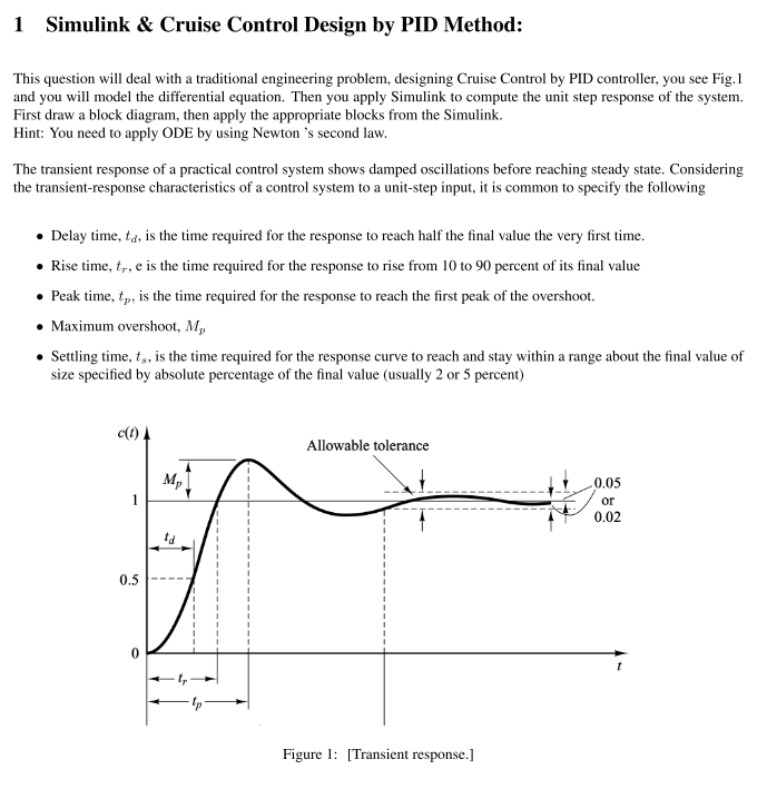 Solved 1 Simulink & Cruise Control Design by PID Method: | Chegg.com