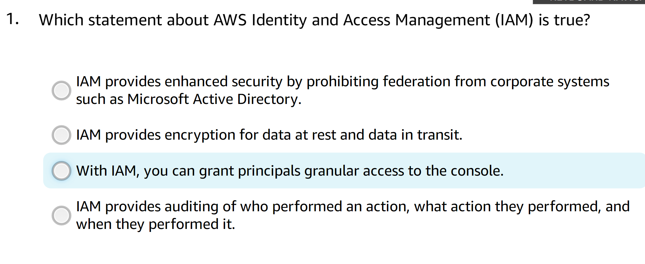 Solved Which statement about AWS Identity and Access | Chegg.com