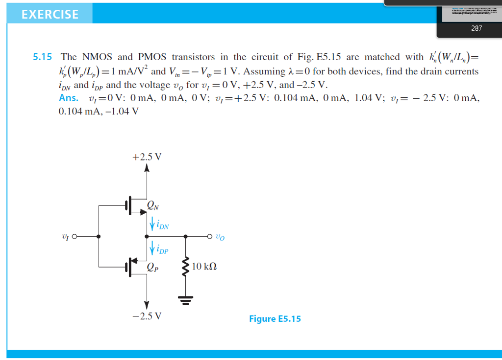 Solved EXERCISE 287 5.15 The NMOS and PMOS transistors in | Chegg.com