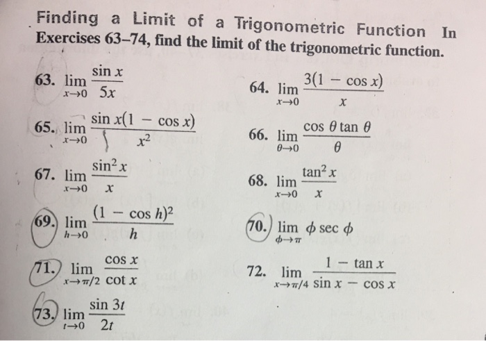 Solved Finding A Limit Of A Trigonometric Function In Chegg