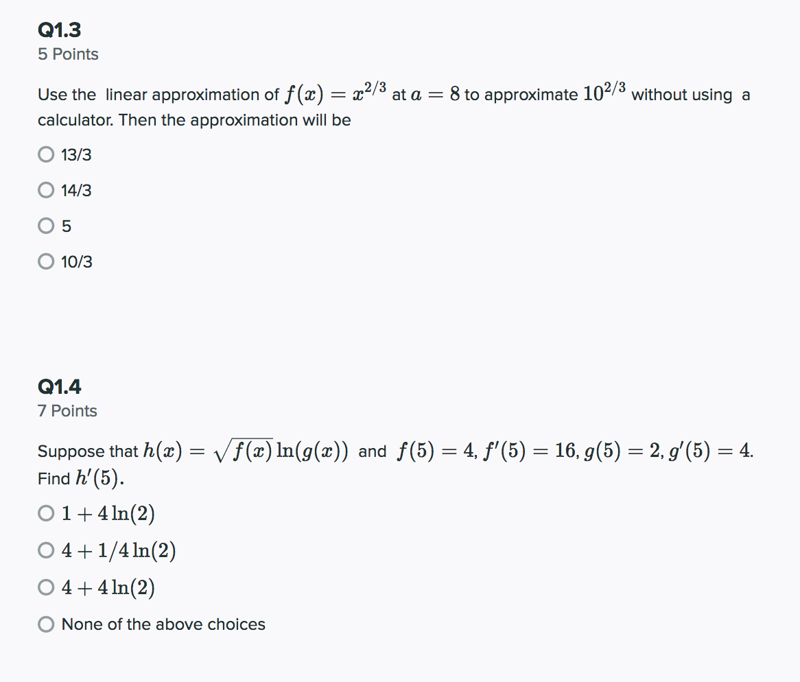 Solved Q1.3 5 Points Use the linear approximation of f(x) = | Chegg.com