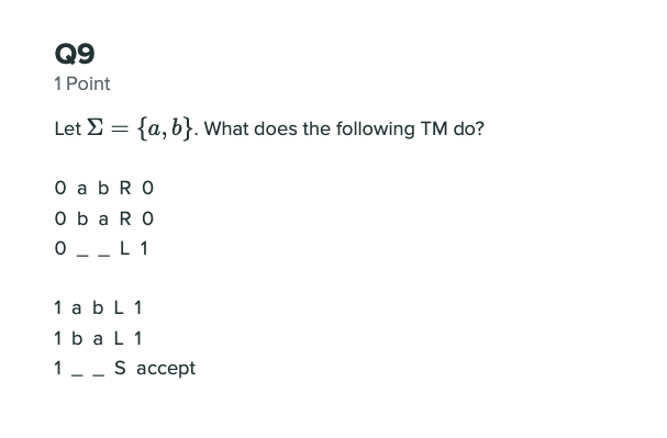 1 Point Let Σ={a,b}. What does the following TM do? 0 | Chegg.com