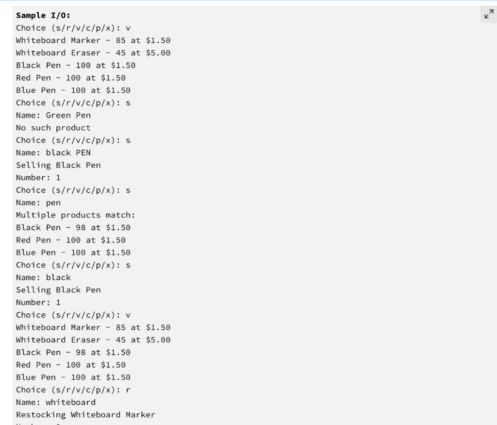 Solved A store sells a number of products. The initial stock | Chegg.com