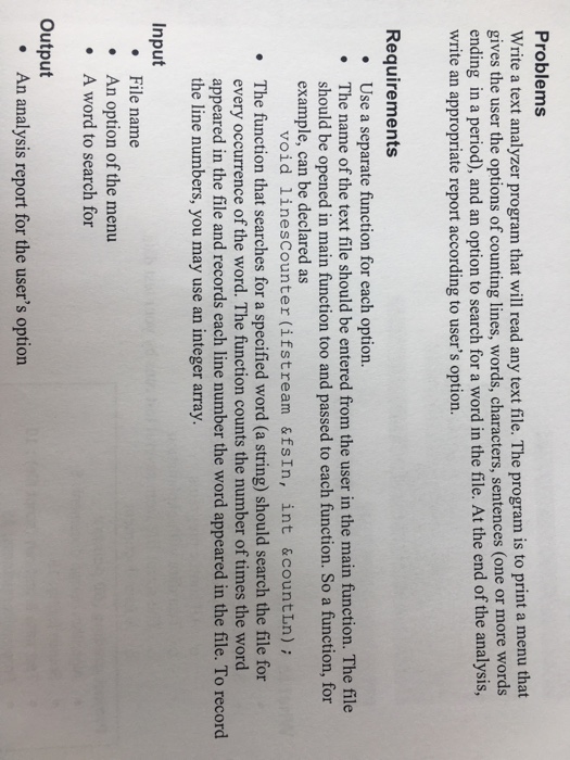 Solved Problems Write a text analyzer program that will read | Chegg.com