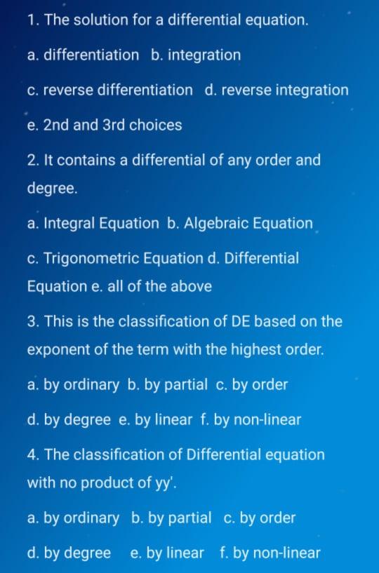 Solved 1. The solution for a differential equation. a. | Chegg.com