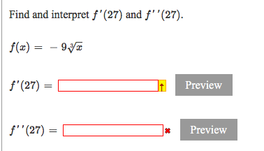Solved Find and interpret f'(27) and f''(27). f(x) = -977 | Chegg.com