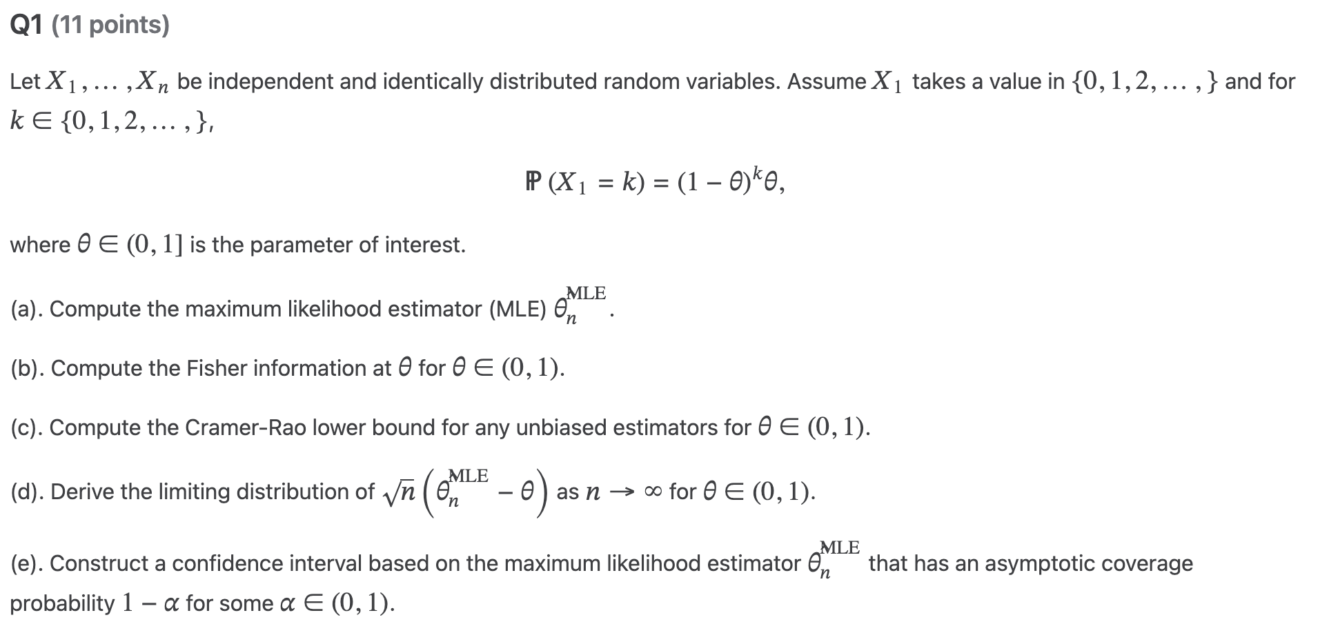 Solved Q1 (11 ﻿points)Let x1,dots,xn be ﻿independent and | Chegg.com