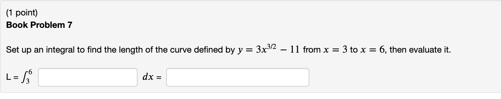 Solved (1 point) Book Problem 7 Set up an integral to find | Chegg.com