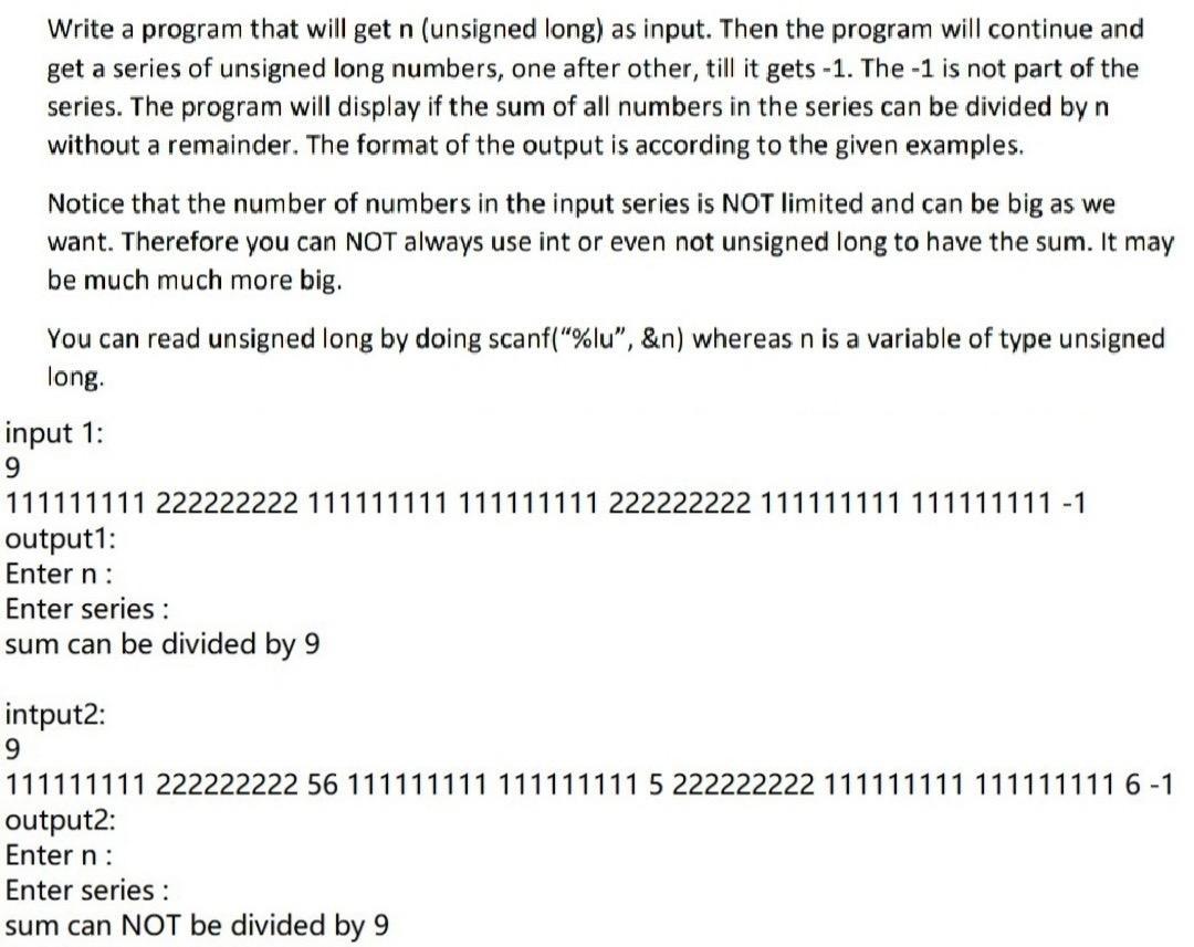 Solved Write a program that will get n (unsigned long) as | Chegg.com