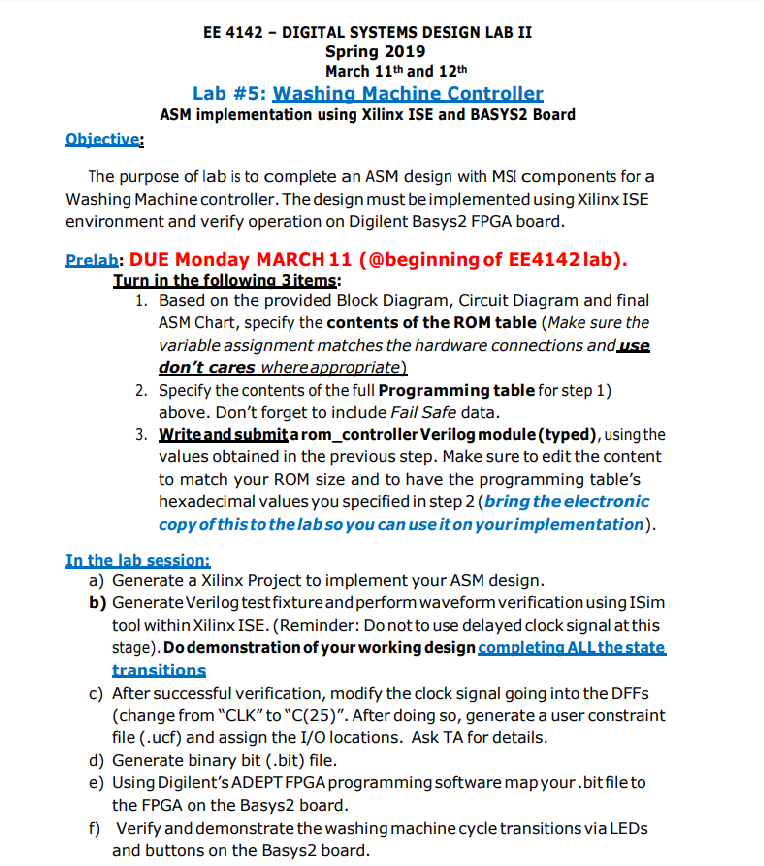 EE 4142 DIGITAL SYSTEMS DESIGN LAB II Spring 2019 | Chegg.com