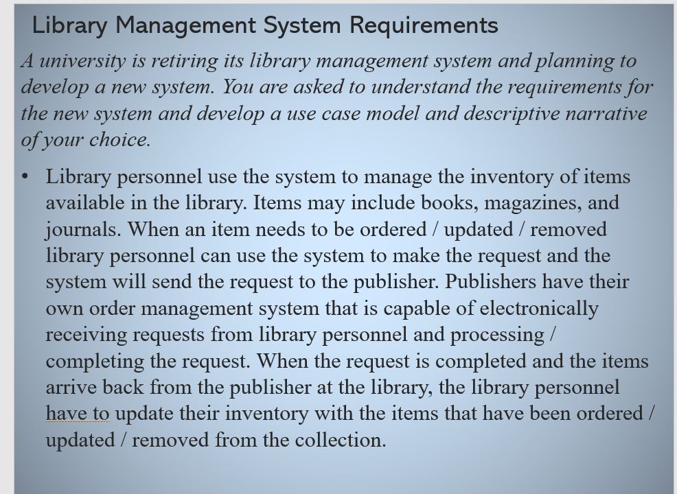 Library Management System Requirements A university | Chegg.com