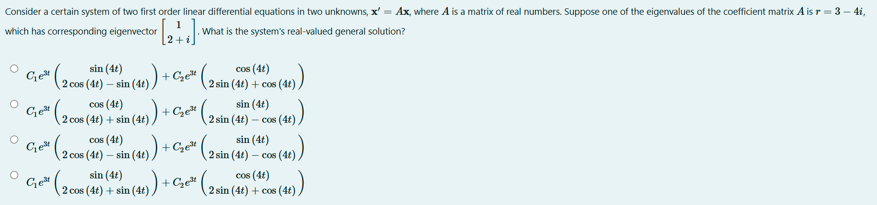 Solved Consider a certain system of ﻿two first order linear | Chegg.com