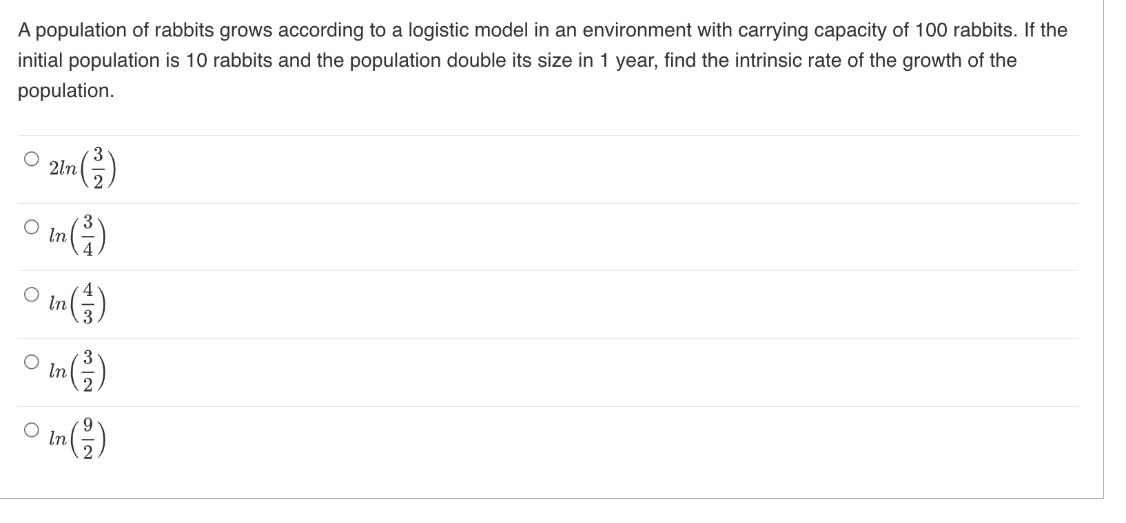 Solved A population of rabbits grows according to a logistic | Chegg.com