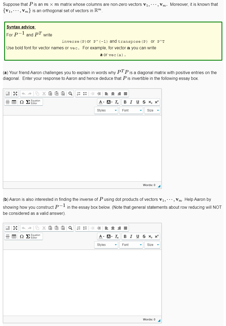 Solved Suppose that P is an m×m matrix whose columns are | Chegg.com