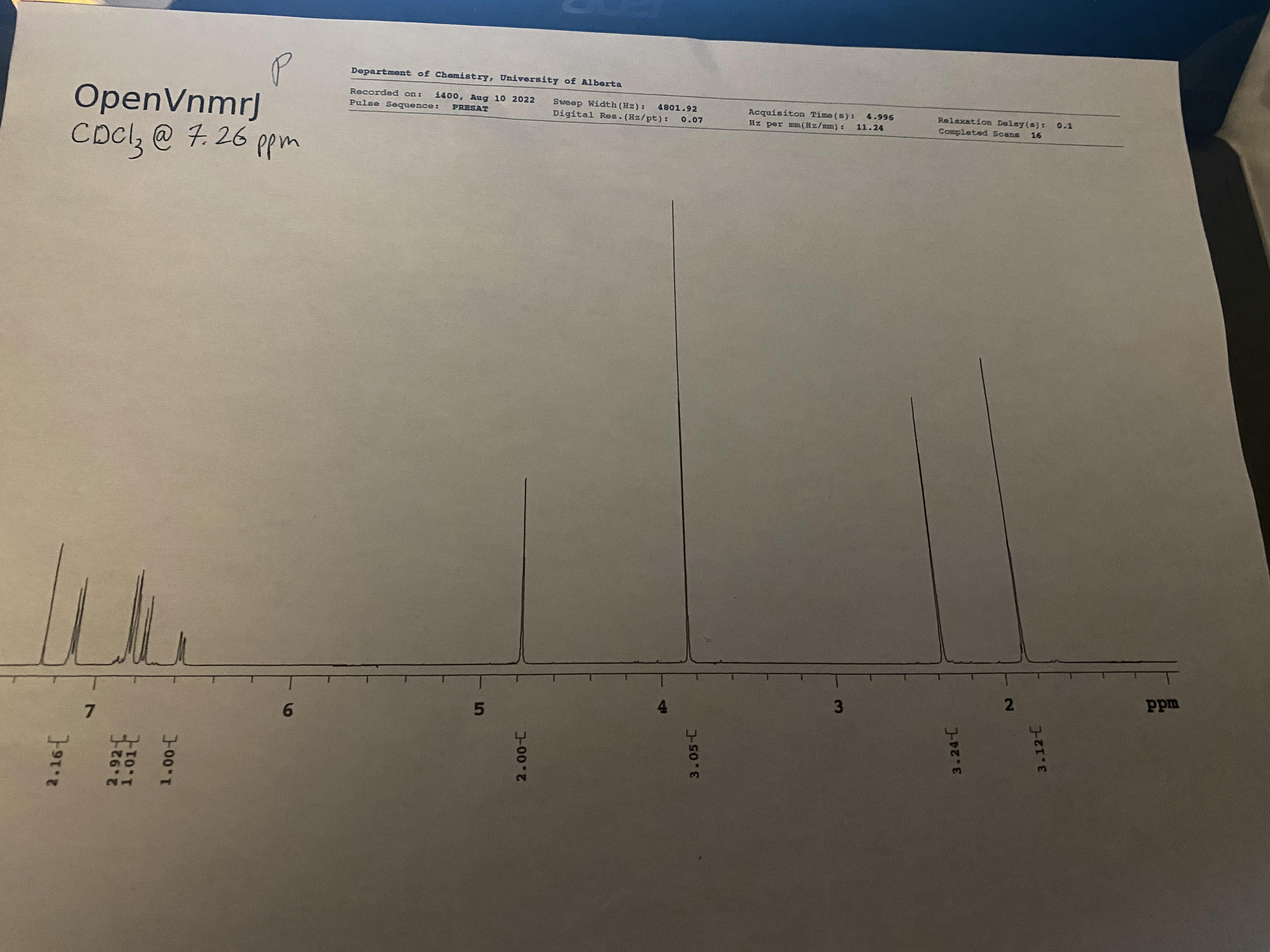 Solved Hello I need help constructing an NMR table for the | Chegg.com