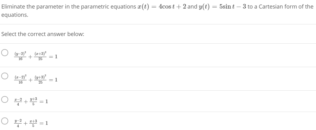 Solved Eliminate The Parameter In The Parametric Equations