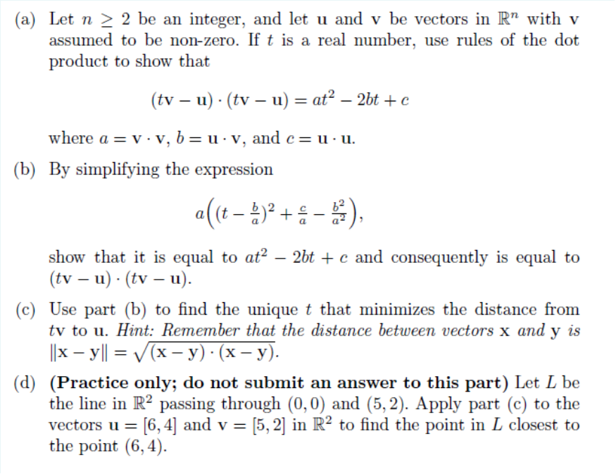 Solved (a) Let n≥2 be an integer, and let u and v be vectors | Chegg.com