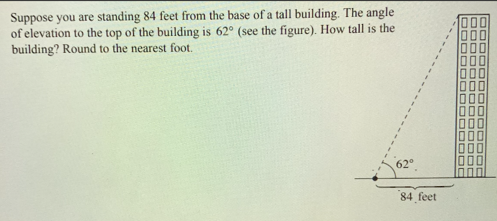 Solved Suppose you are standing 84 feet from the base of a | Chegg.com