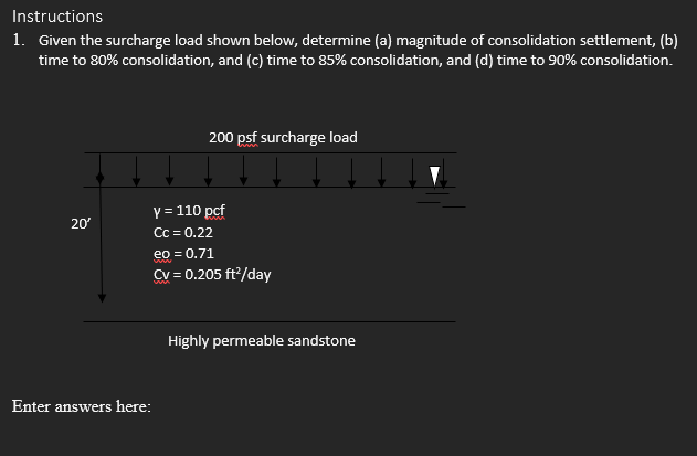 Solved Instructions 1. Given the surcharge load shown below, | Chegg.com
