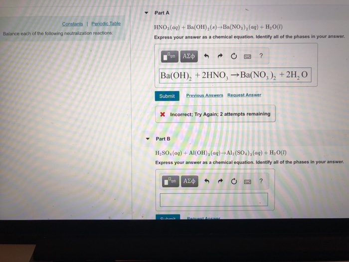 Solved Part A Constants 1 Periodic Table HNOs(aq)+Ba(OH)2(s) | Chegg.com