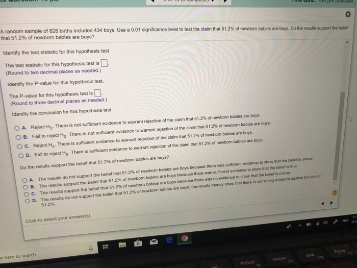 Solved A random sample of 828 births included 434 boys. Use | Chegg.com