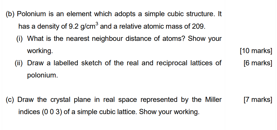 Solved (b) Polonium is an element which adopts a simple | Chegg.com