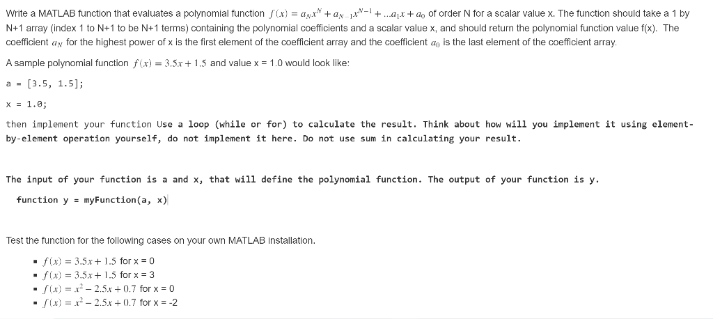 Solved Write A Matlab Function That Evaluates A Polynomial 