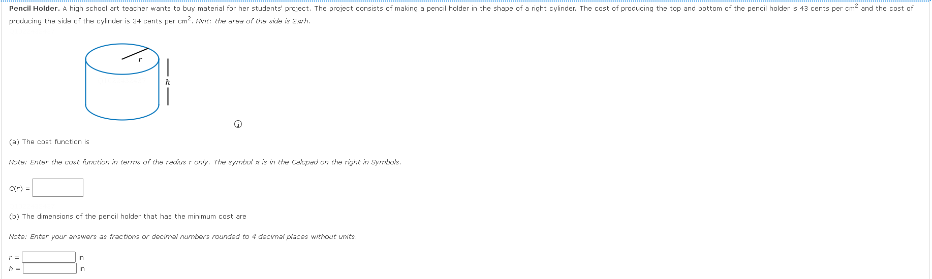 Solved Pencil Holder. A high school art teacher wants to buy | Chegg.com