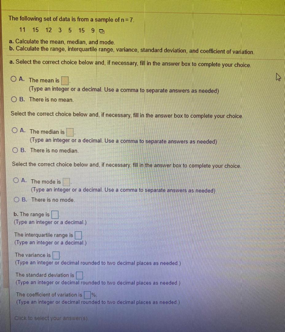 Solved The following set of data is from a sample of n=7 | Chegg.com