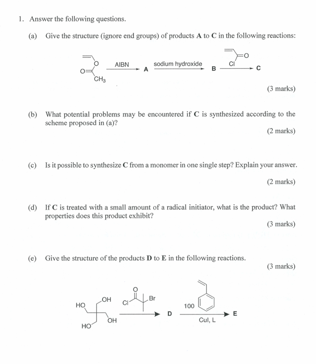 Solved 1. ﻿Answer the following questions.(a) ﻿Give the | Chegg.com