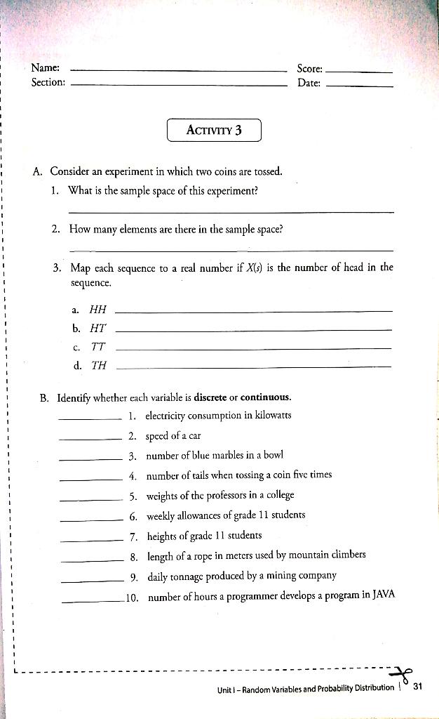 Solved Name: Section: Score: Date: ACTIVITY 3 A. Consider an | Chegg.com