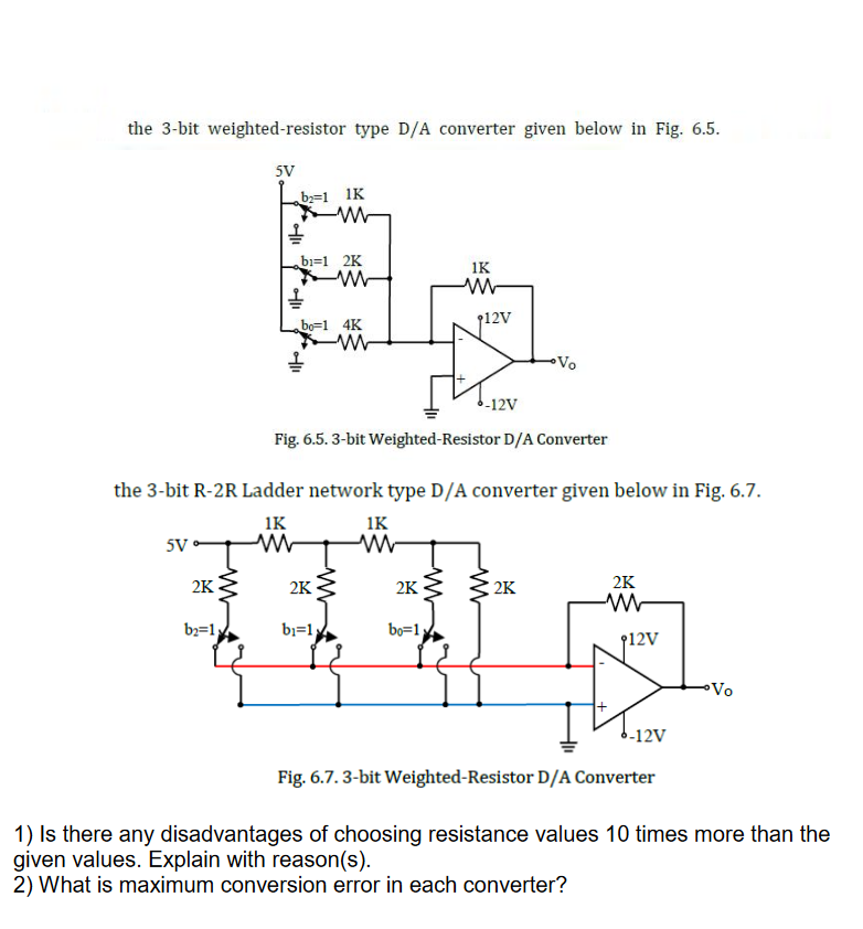Solved the 3-bit weighted-resistor type D/A converter given | Chegg.com