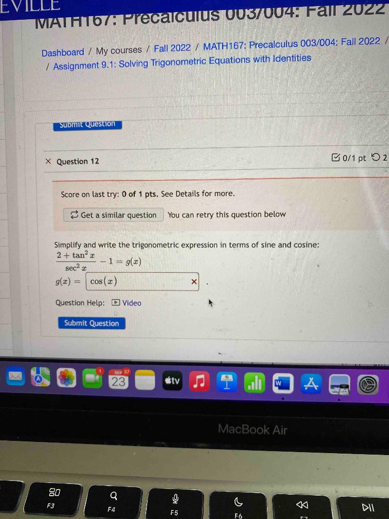 Solved Dashboard / My courses / Fall 2022 / MATH167: | Chegg.com
