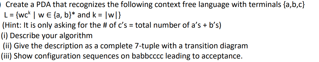 Solved Create A Pda That Recognizes The Following Context