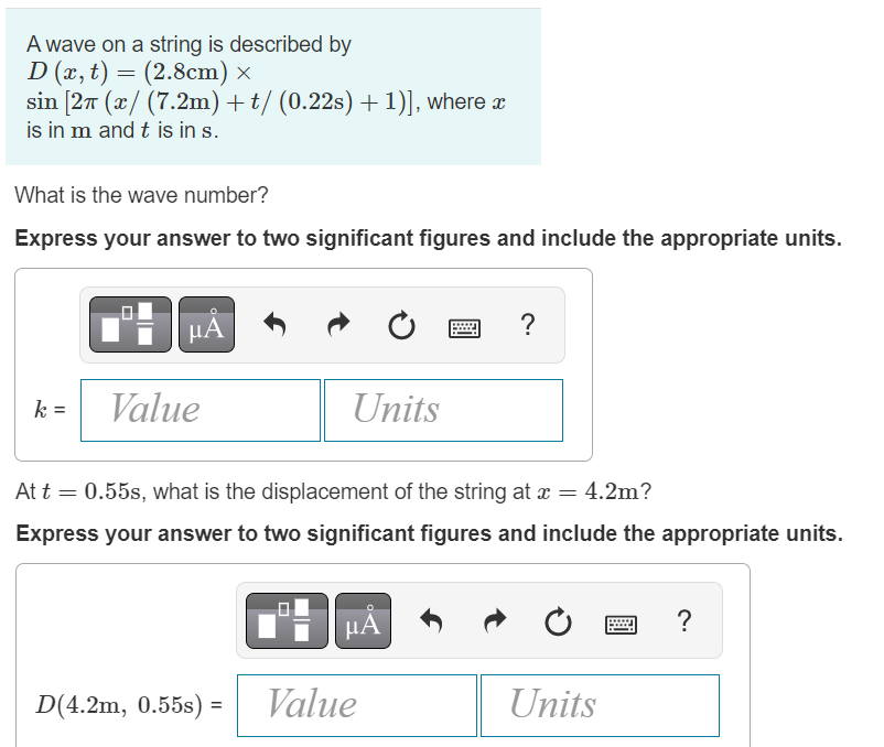 Solved A wave on a string is described by D(x,t)=(2.8 cm)× | Chegg.com