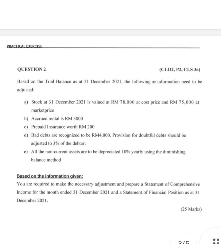 Solved PRACTICAL EXERCISE QUESTION 2 (CLO2, P2, CLS 3a) | Chegg.com