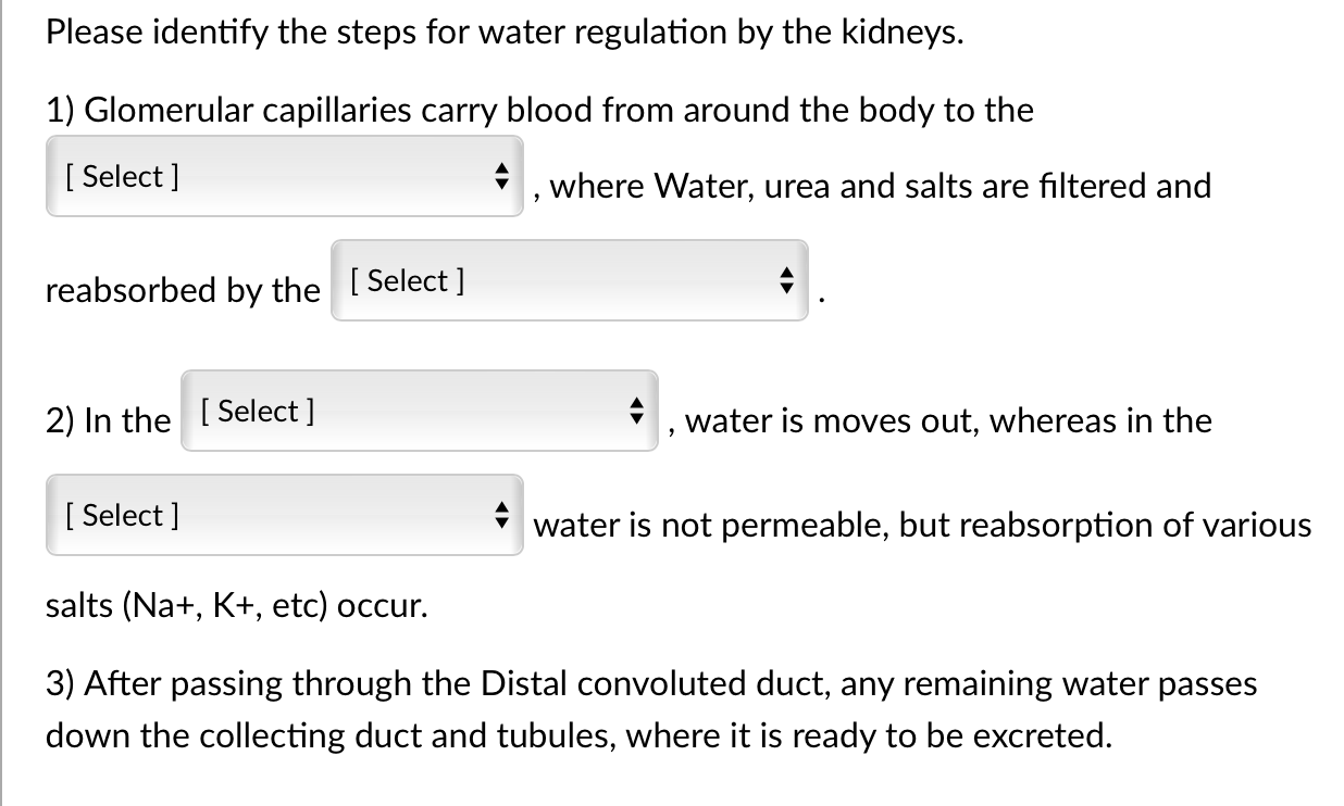Solved Please identify the steps for water regulation by the | Chegg.com