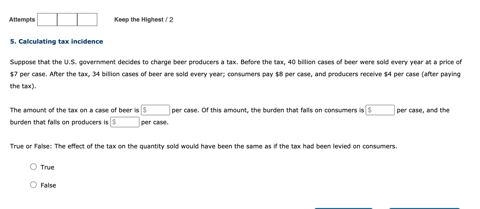 Solved Attempts Keep the Highest / 2 5. Calculating tax | Chegg.com