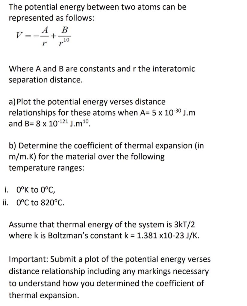 Solved The potential energy between two atoms can be | Chegg.com