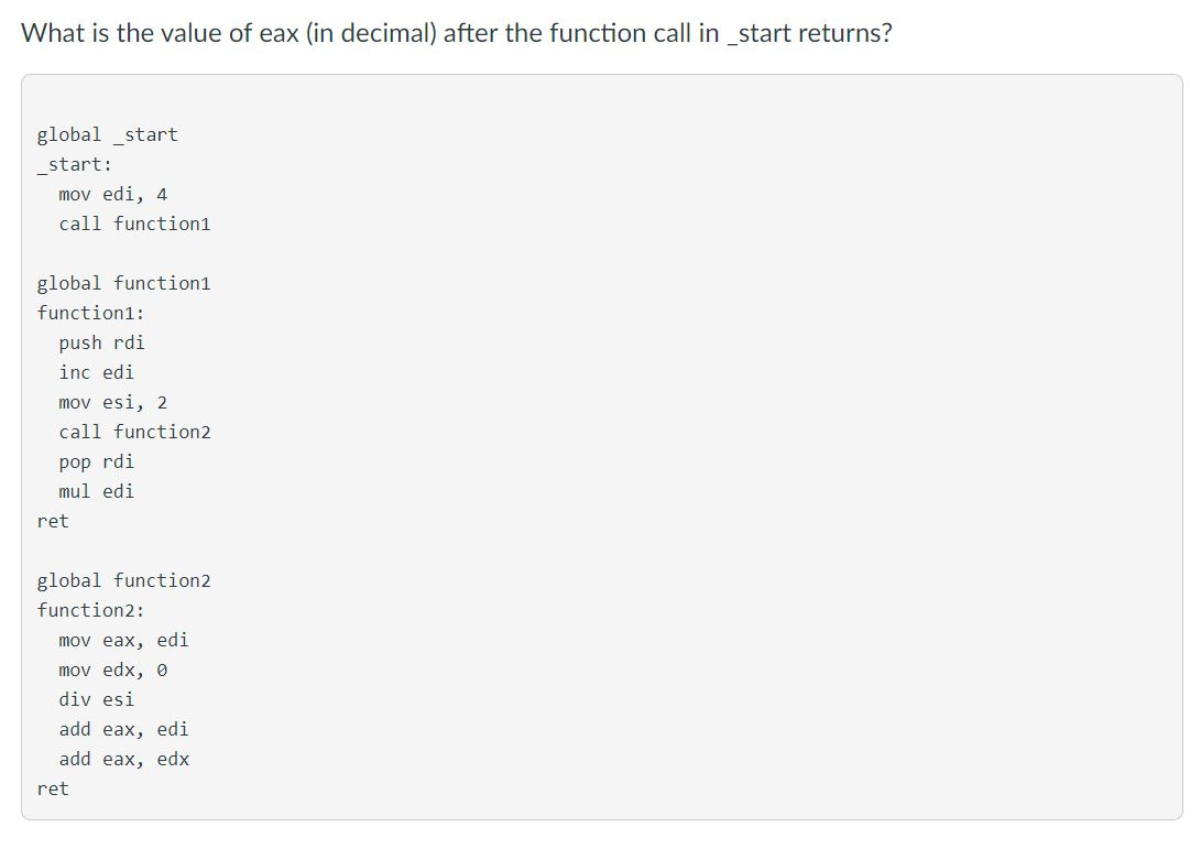 Solved What is the value of eax (in decimal) after the | Chegg.com
