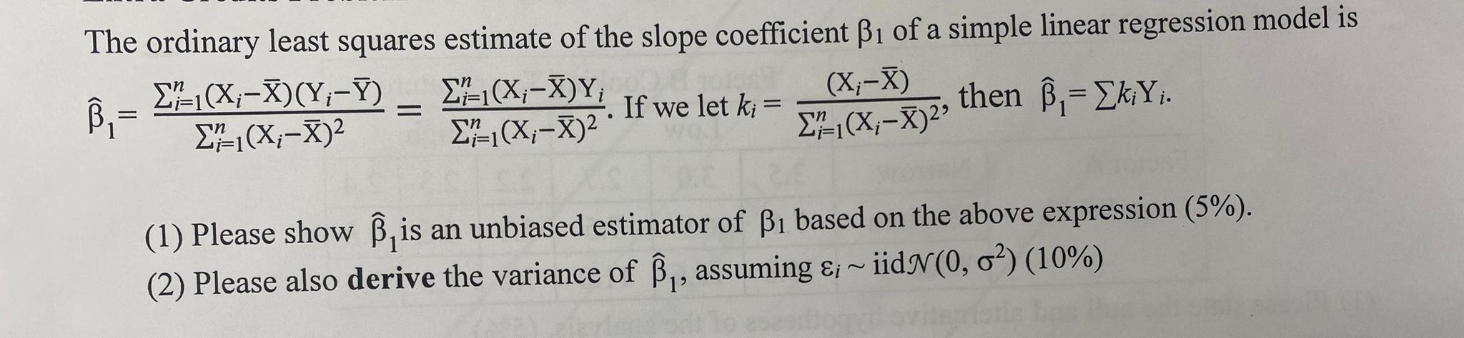 Solved The ordinary least squares estimate of the slope | Chegg.com