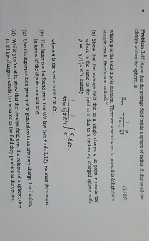 Solved Problem 3.47 Show that the average field inside a | Chegg.com