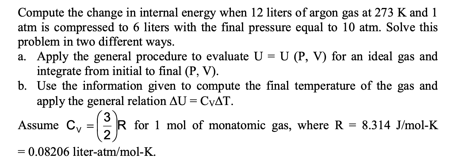 Solved Compute the change in internal energy when 12 liters | Chegg.com