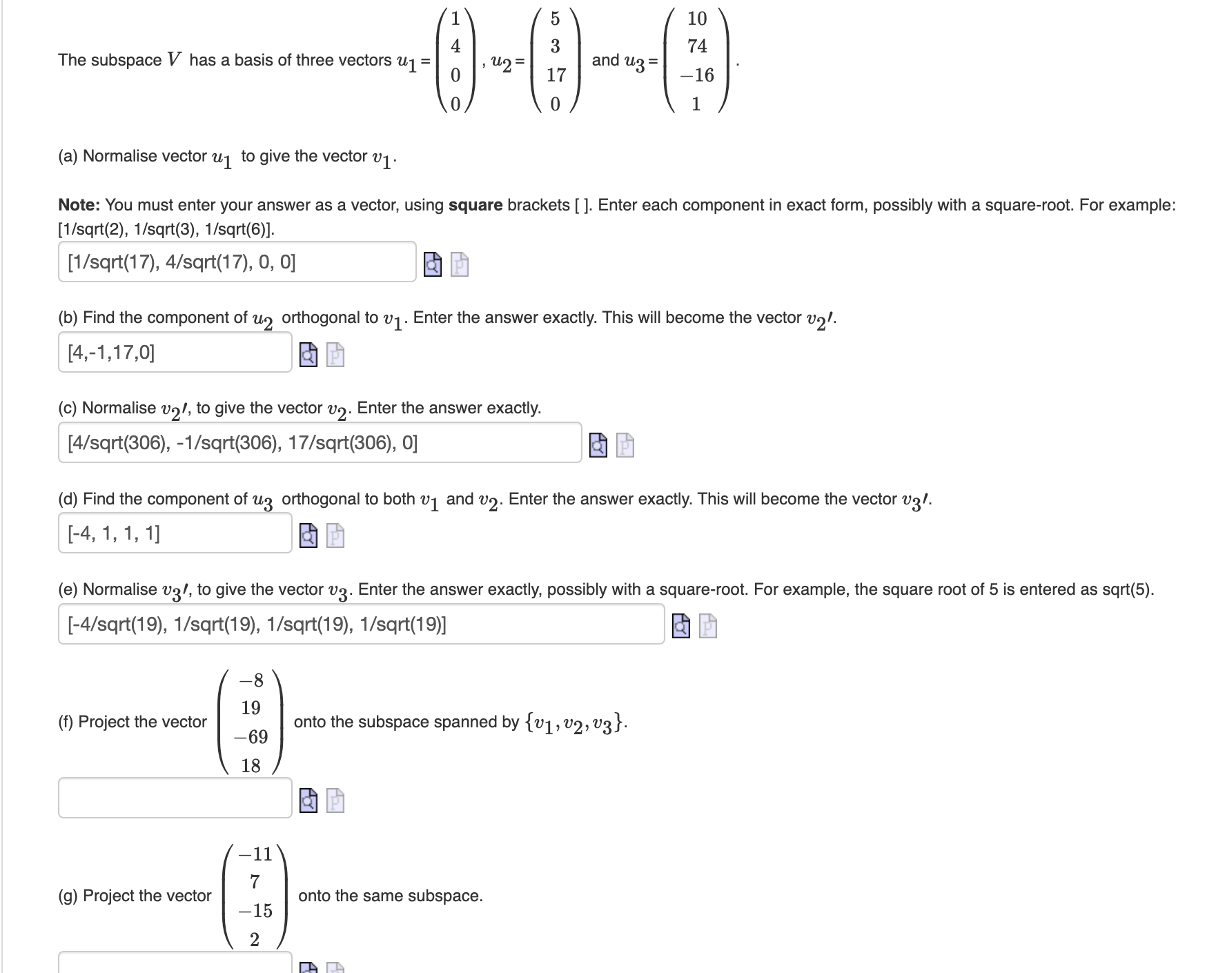 Solved The subspace V has a basis of three vectors | Chegg.com