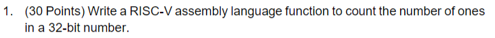 Solved 1. (30 Points) Write a RISC-V assembly language | Chegg.com