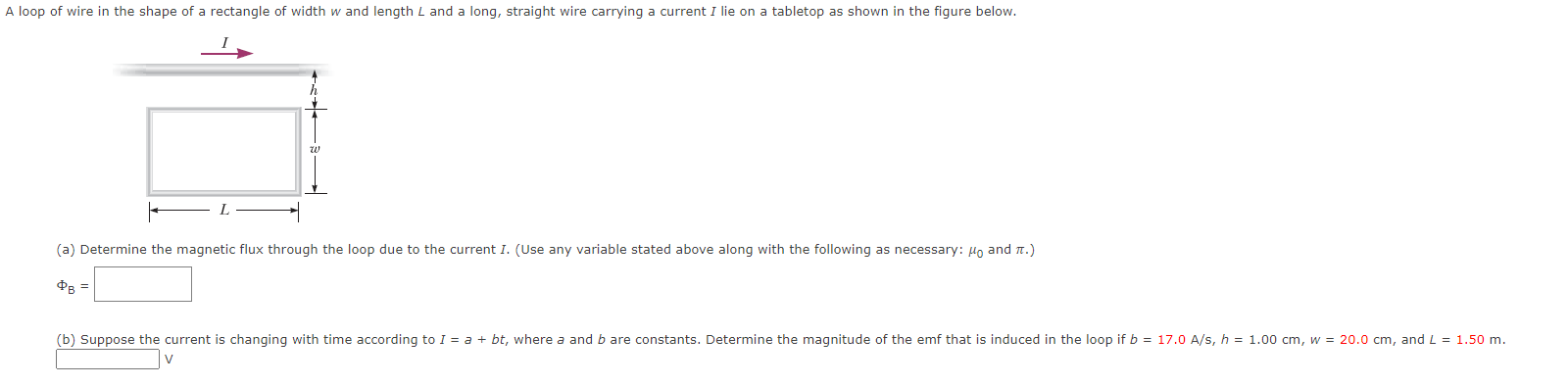 Solved A loop of wire in the shape of a rectangle of width w | Chegg.com