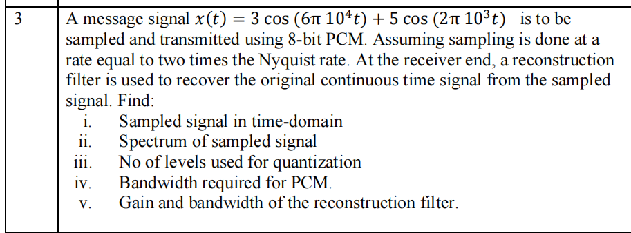 Solved 3 3 A message signal x(t) = 3 cos (61 104t) + 5 cos | Chegg.com