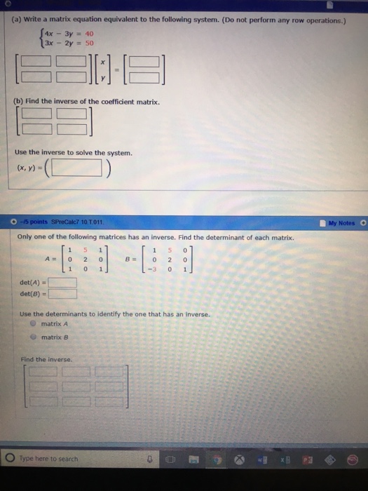 Solved 1) Write a matrix equation equivalent to the | Chegg.com