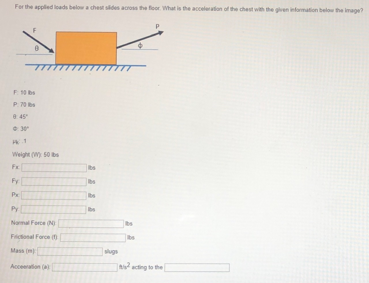 Solved For the applied loads below a chest slides across the | Chegg.com