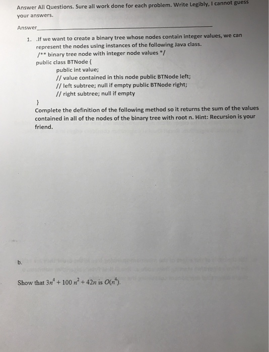 Solved Answer All Questions. Sure all work done for each | Chegg.com